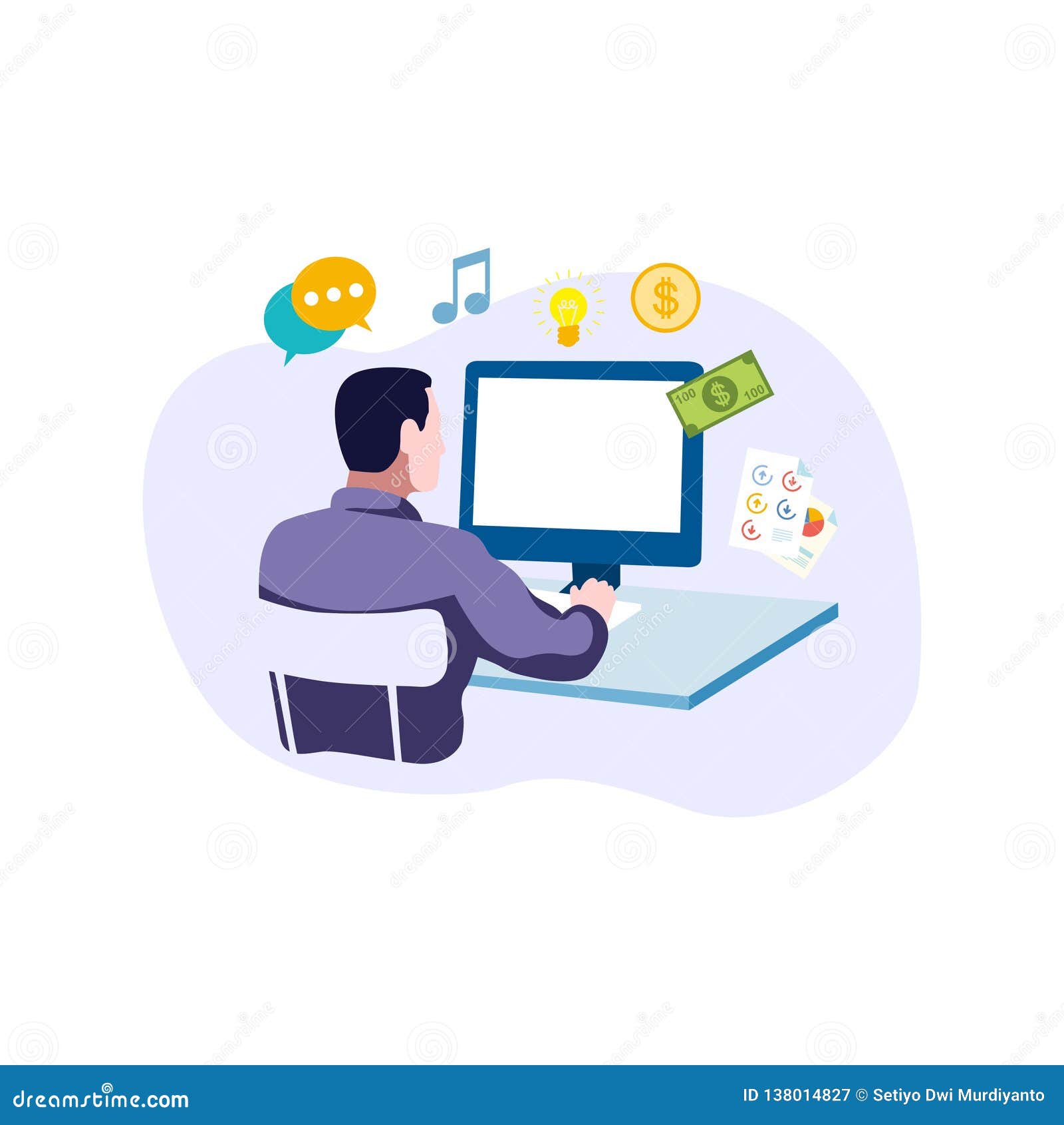 Illustration People on Dekstop Computer Background E Commerce Vector ...