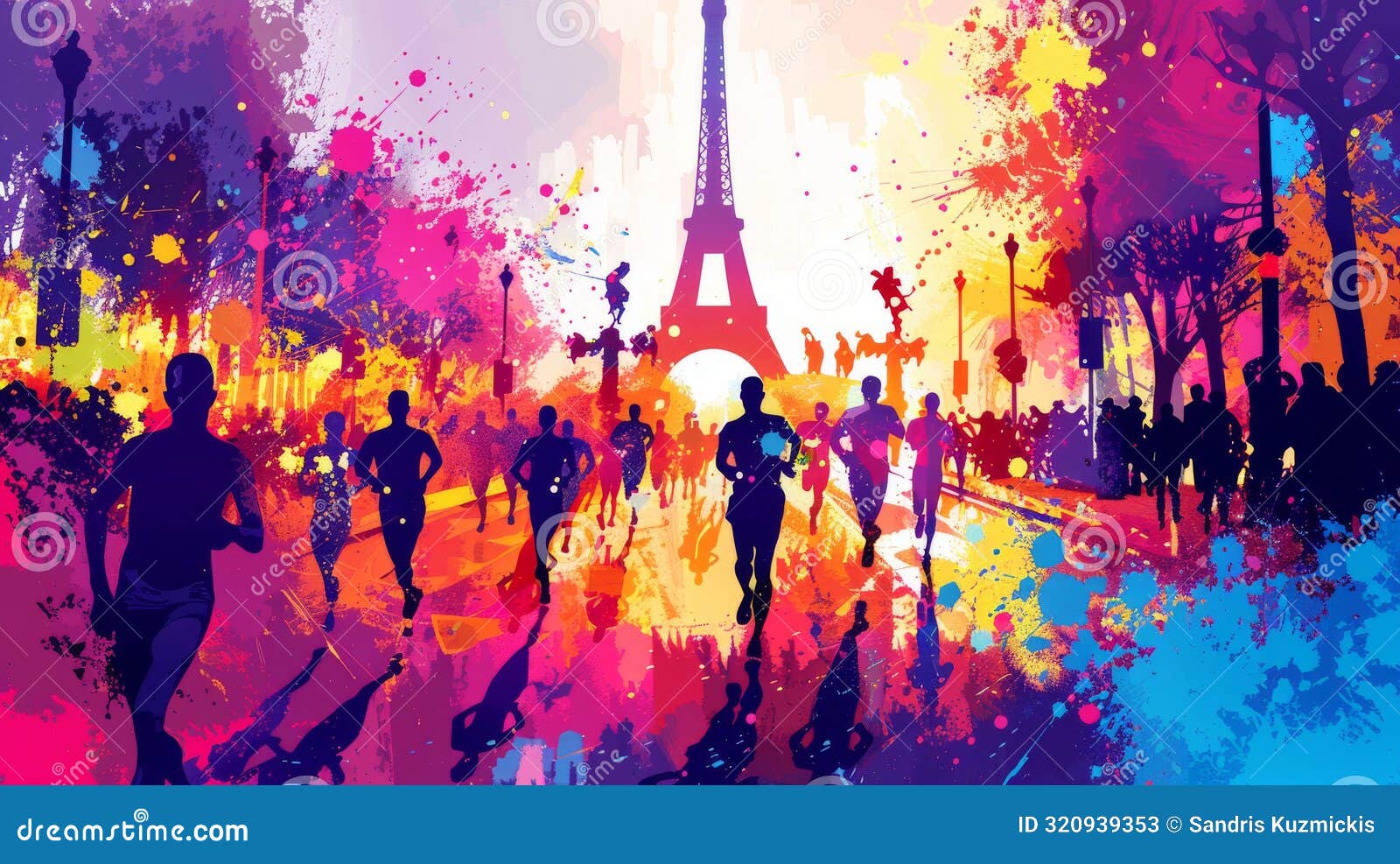 Illustration of People Running in the Paris Marathon. Generative AI ...
