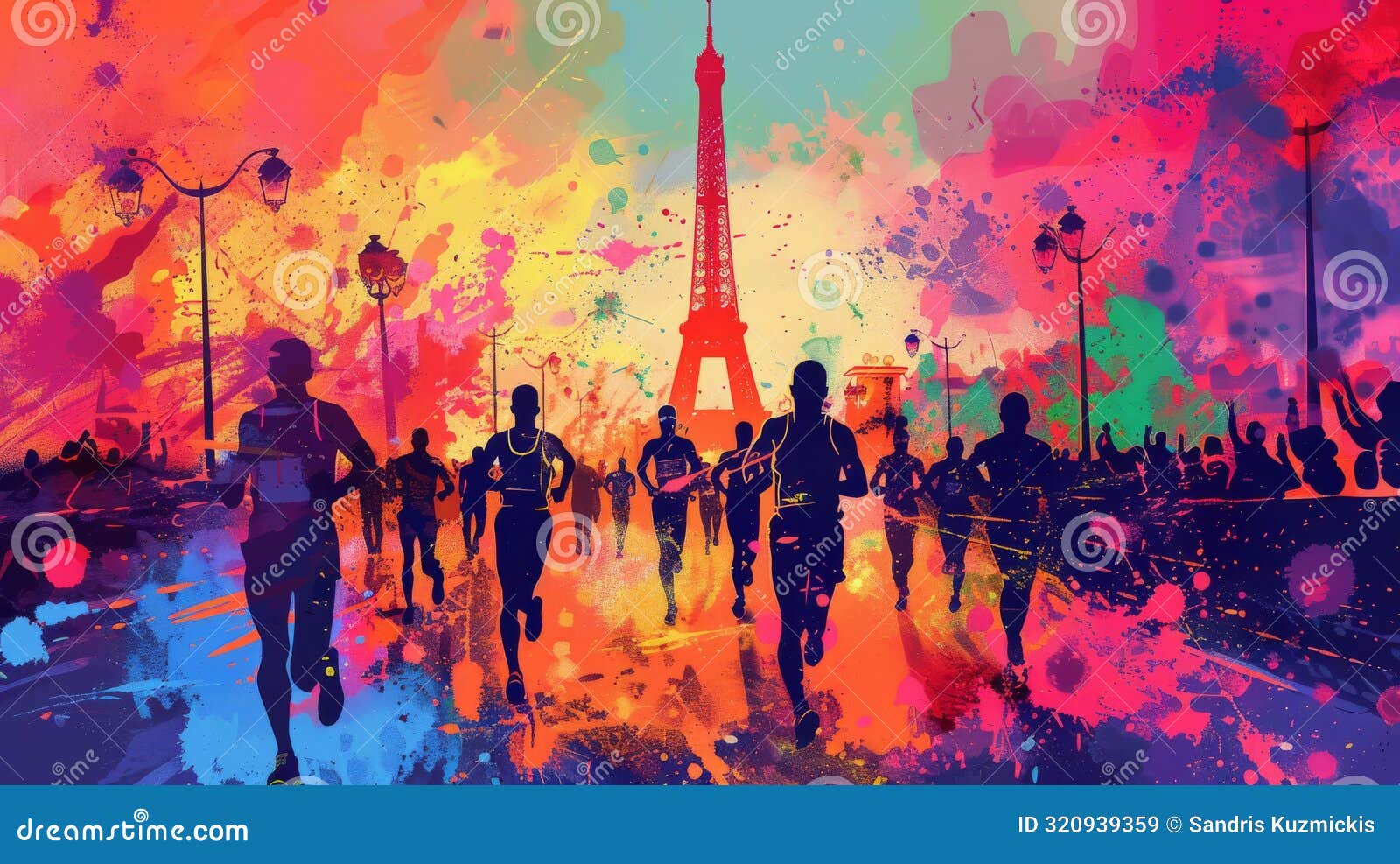 Illustration of People Running in the Paris Marathon. Generative AI ...