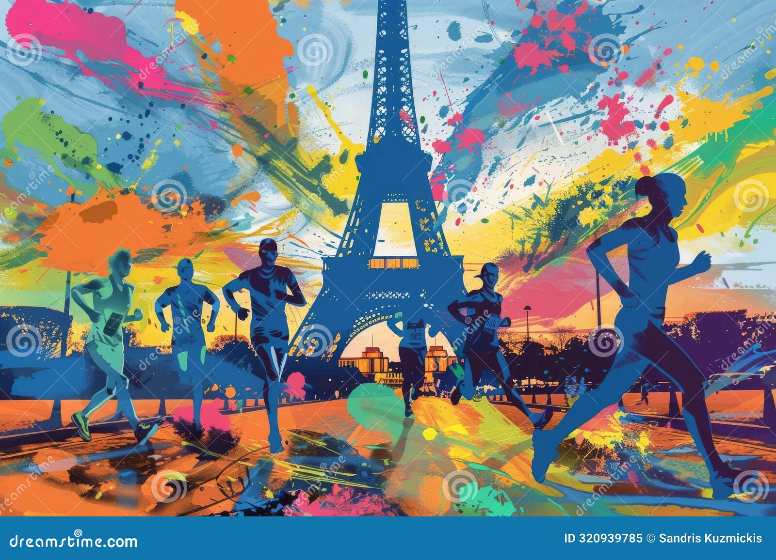 Illustration of People Running in the Paris Marathon. Generative AI ...