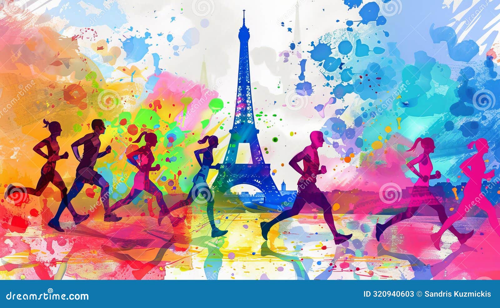 Illustration of People Running in the Paris Marathon. Generative AI ...
