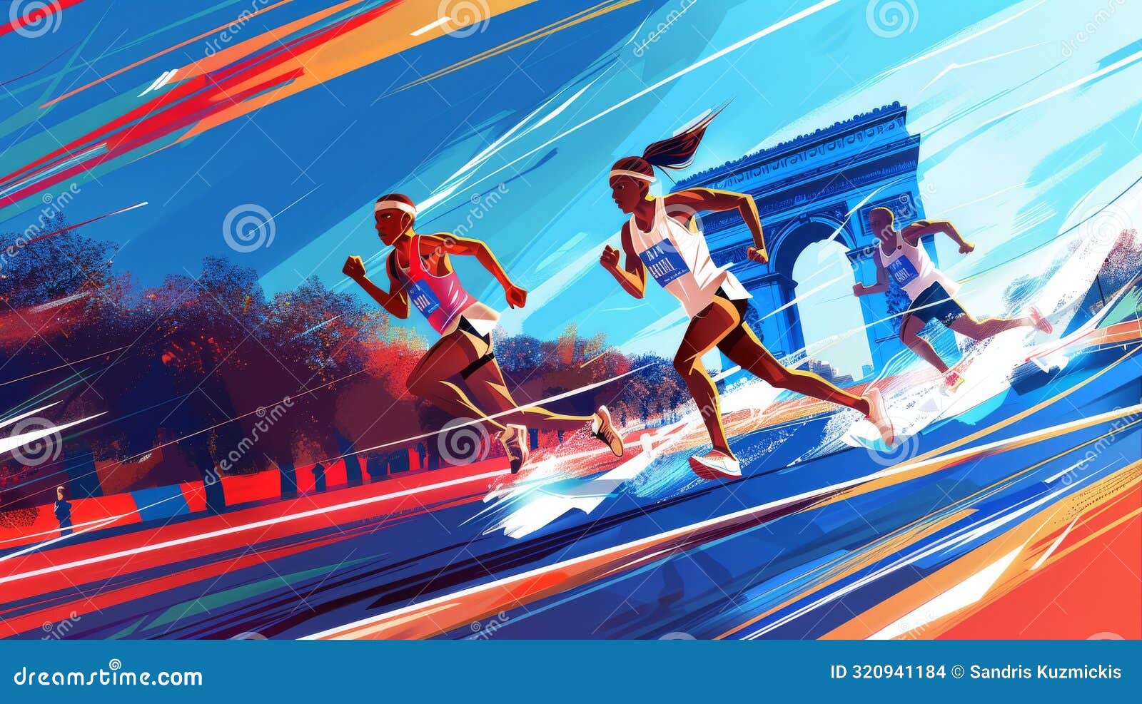 Illustration of People Running in the Paris Marathon. Generative AI ...