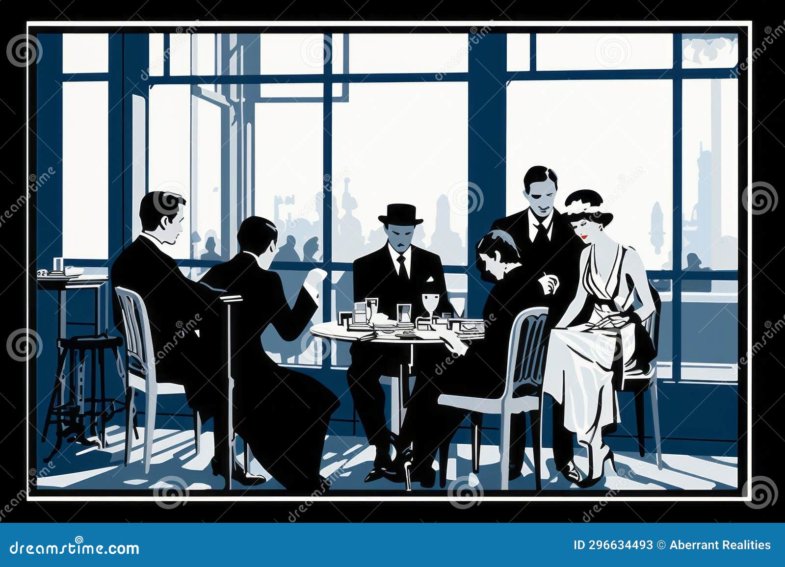 An Illustration of People Sitting at a Table in a Restaurant Stock ...