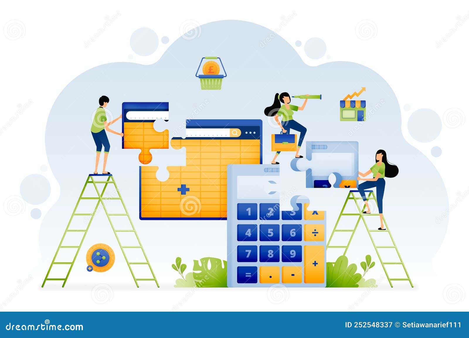 Illustration of People Solve Accounting Puzzles by Creating Spreadsheet ...