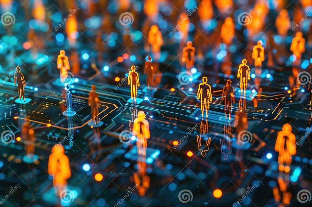 Illustration of People and Technology Interconnected on Circuit Board ...