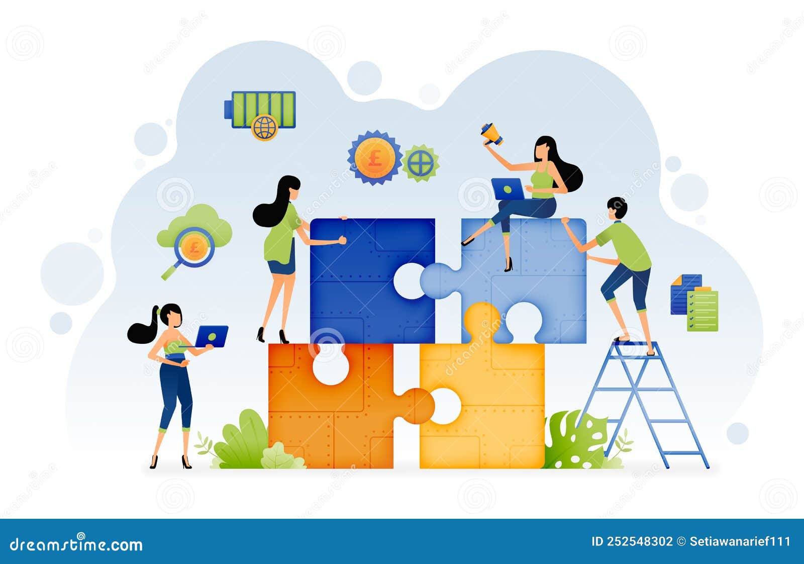 Illustration of People Try Find Solutions and Solve Problem in ...