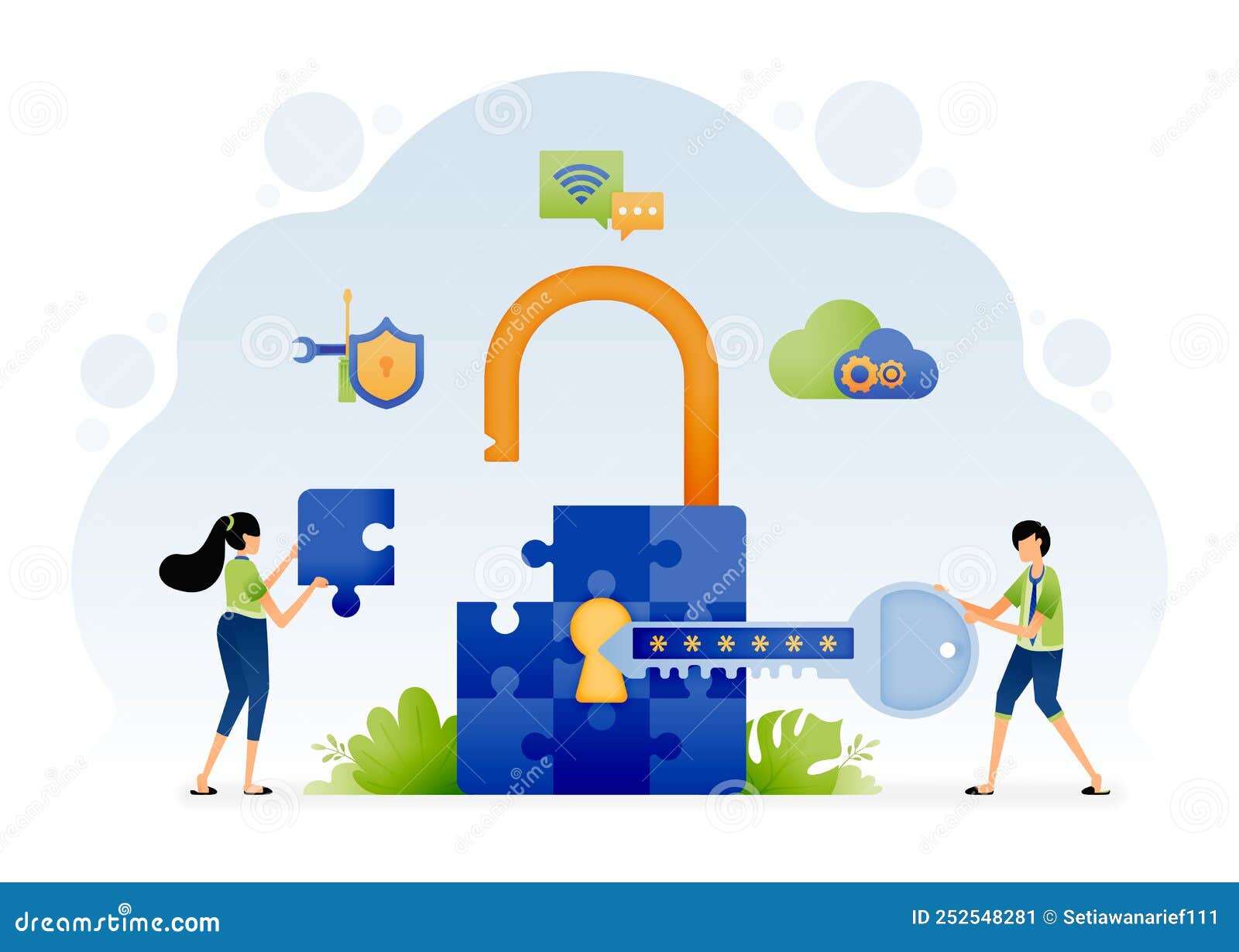 Illustration of People Trying To Solve the Puzzle of Security Problems ...