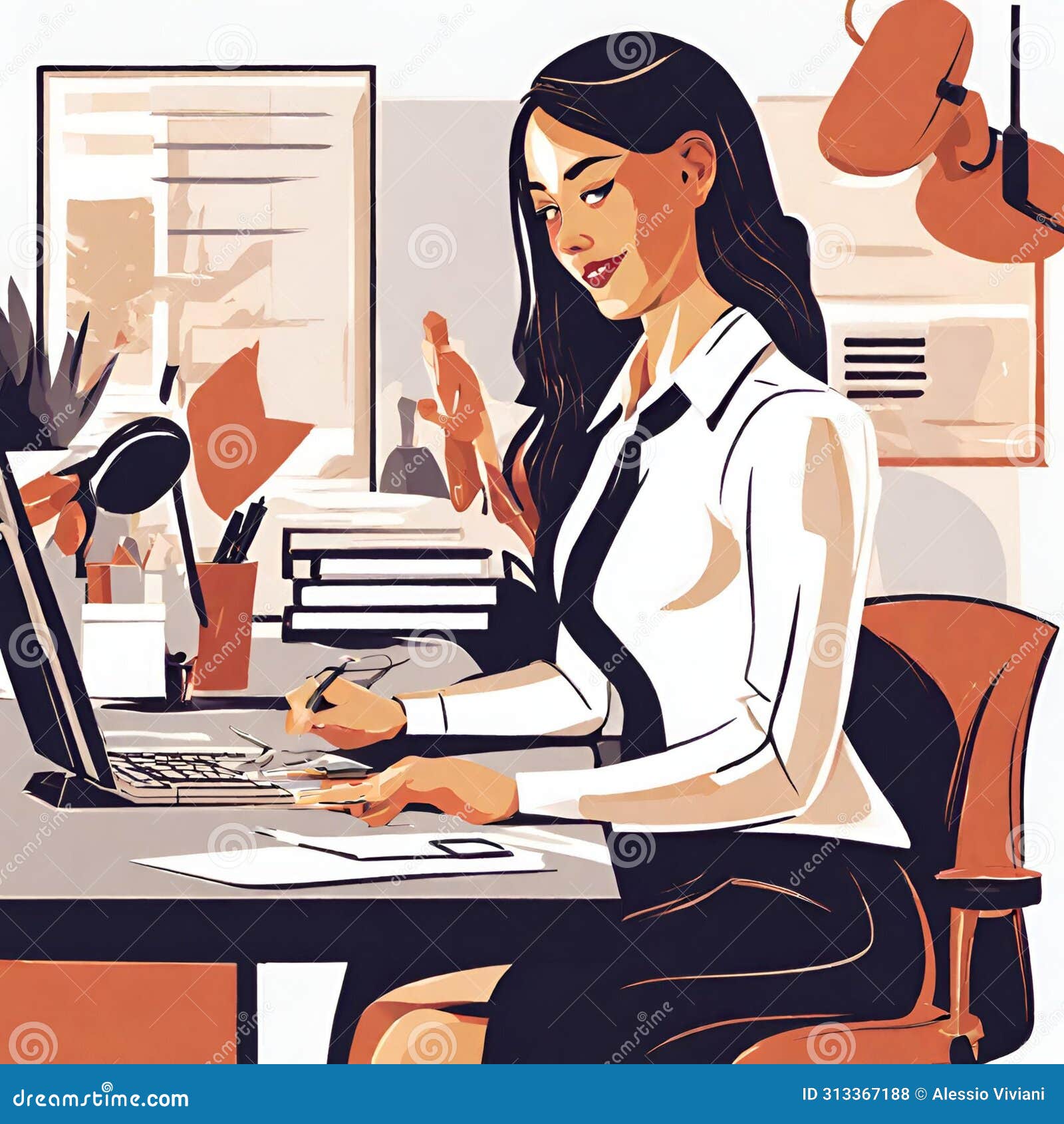 Illustration of People Working in the Office with a Computer Stock ...