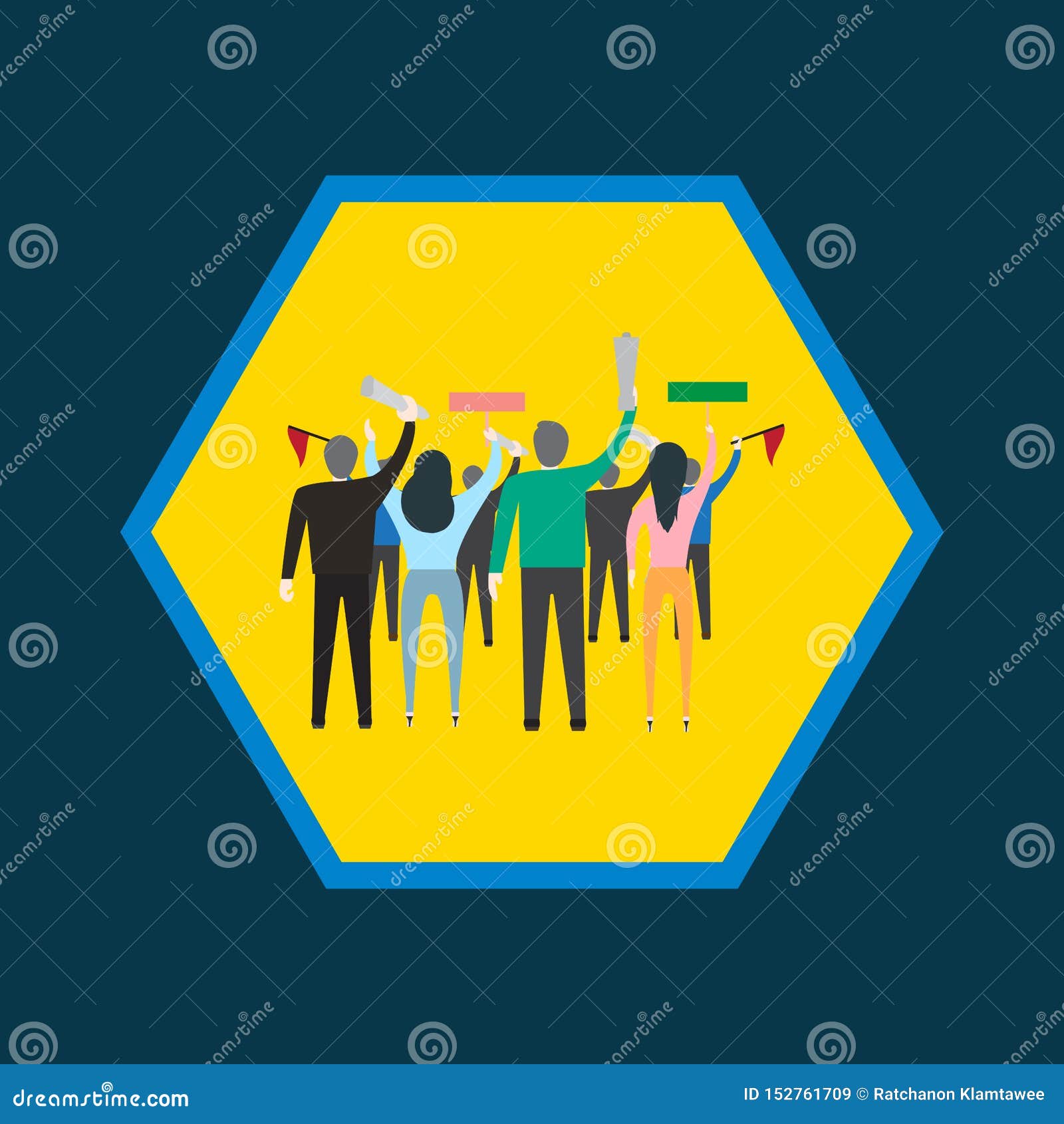 Illustration Peoples Are Protests On Color Background. Cartoon Vector ...