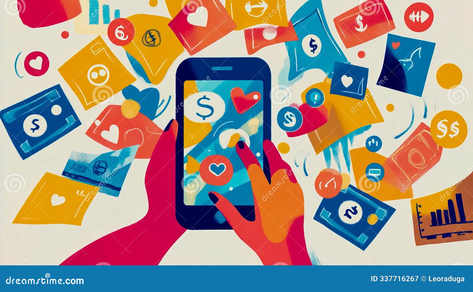 Illustration of a Person Interacting with a Mobile Phone, Using Social ... Illustration of a Person Interacting with a Mobile Phone, Using Social ...