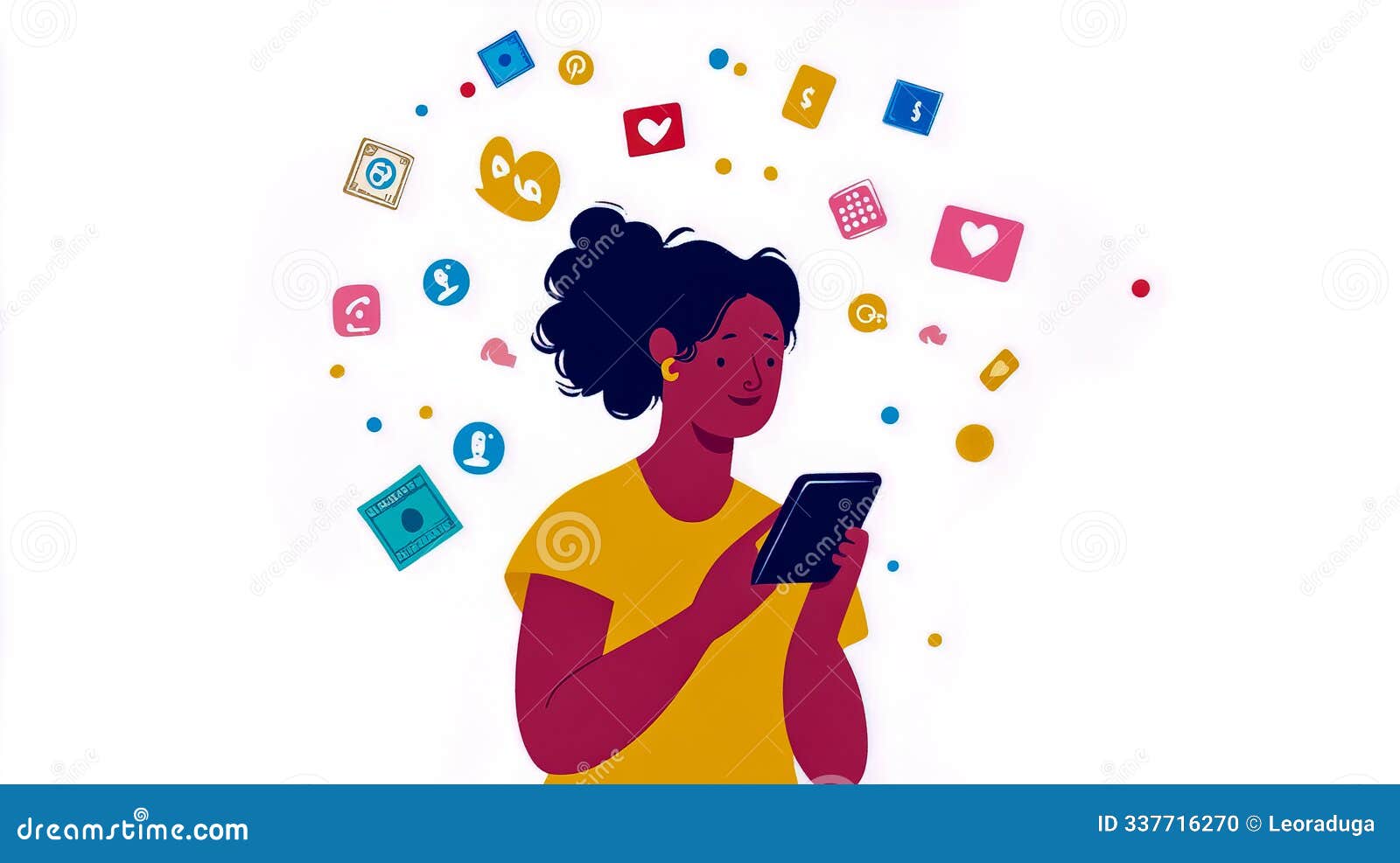 Illustration of a Person Interacting with a Mobile Phone, Using Social ... Illustration of a Person Interacting with a Mobile Phone, Using Social ...