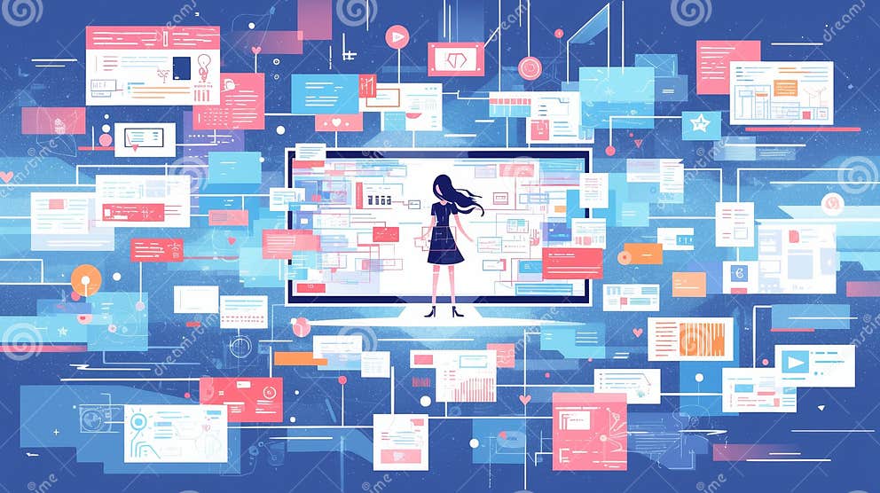 Futuristic Technology Interface with Digital Network Connections Stock Illustration ...