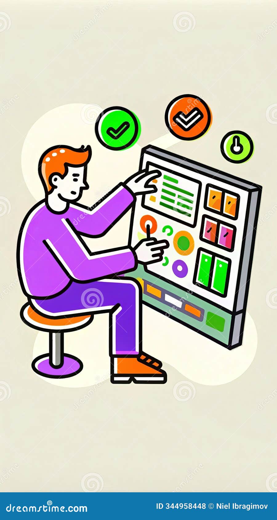 Illustration of a Person Operating a Modern Control Panel Interface ...