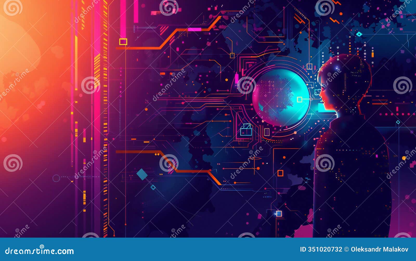 Illustration of a Person Transforming into Digital Form and Entering a ...