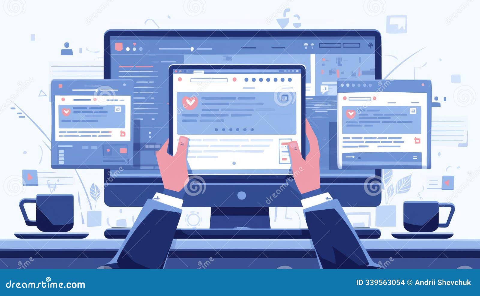 Digital Interaction with Virtual Assistant on Multiple Screens Stock ...