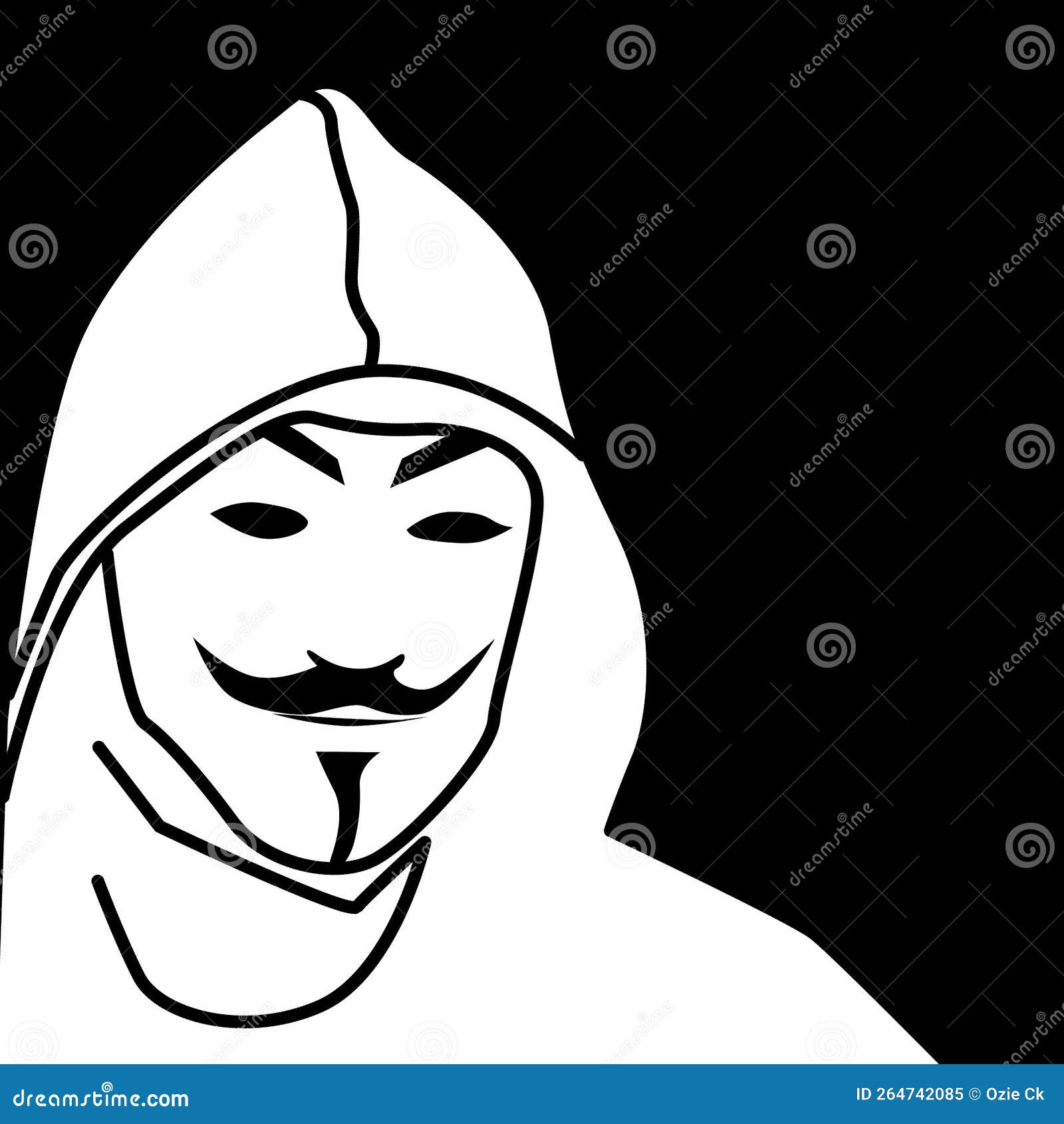 Illustration of a Person Wearing an Anonymous Mask on a Black ...