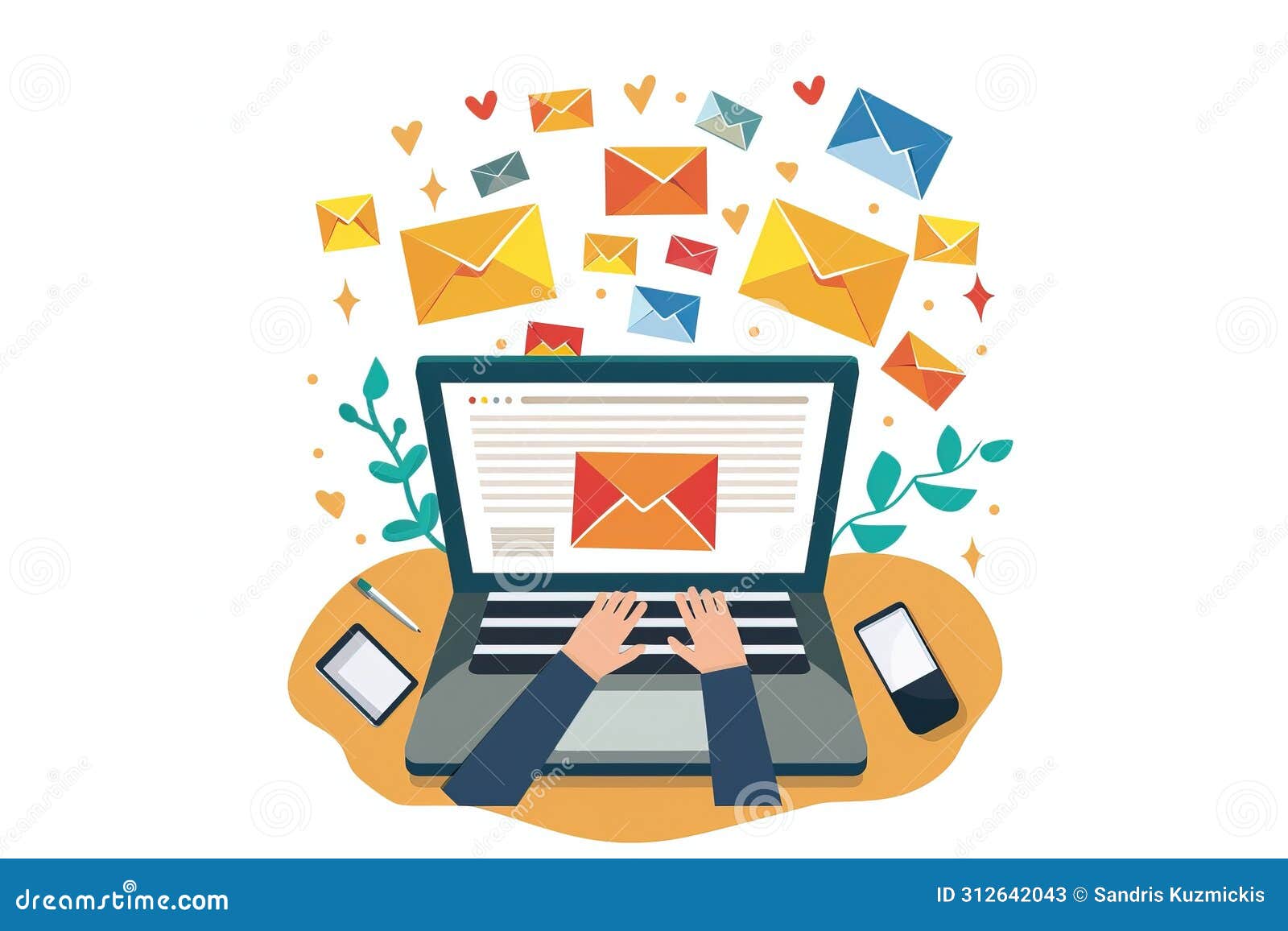 Illustration of a Person Writing an Email. Generative AI. Stock ...