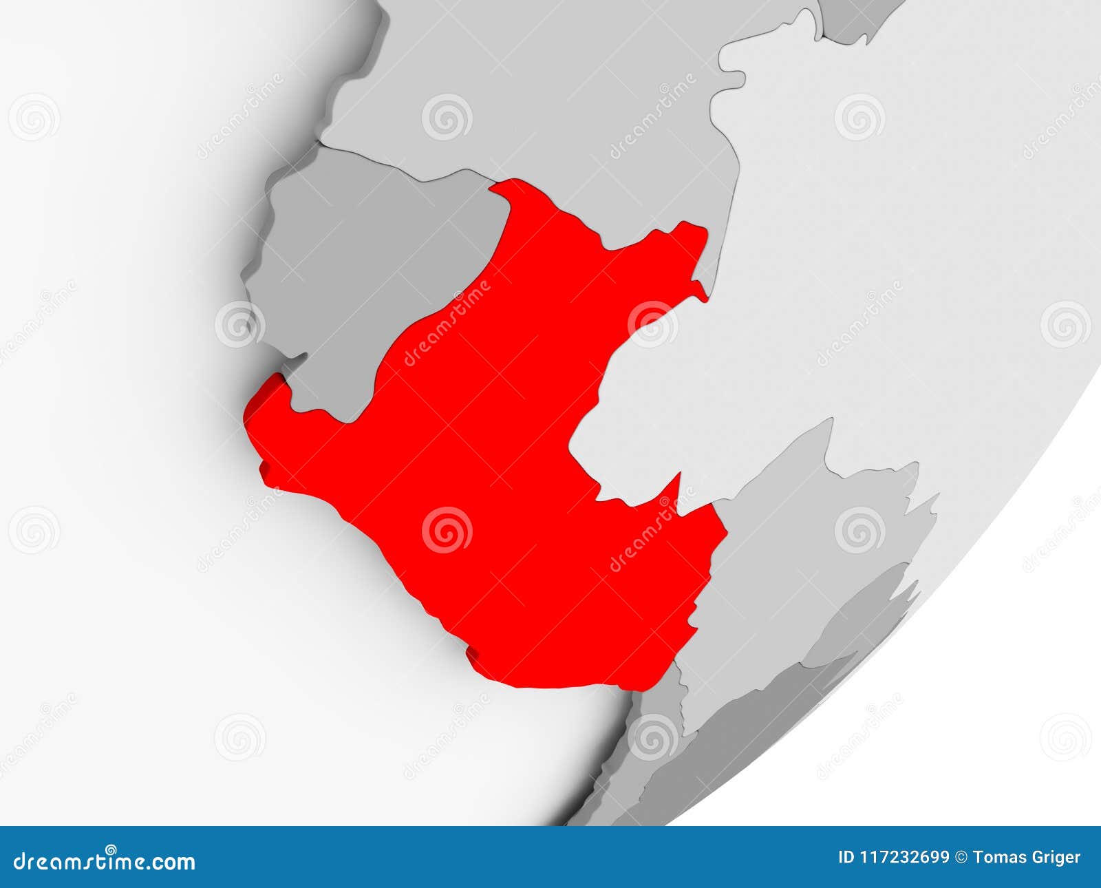 Peru in red on grey map stock illustration. Illustration of american ...