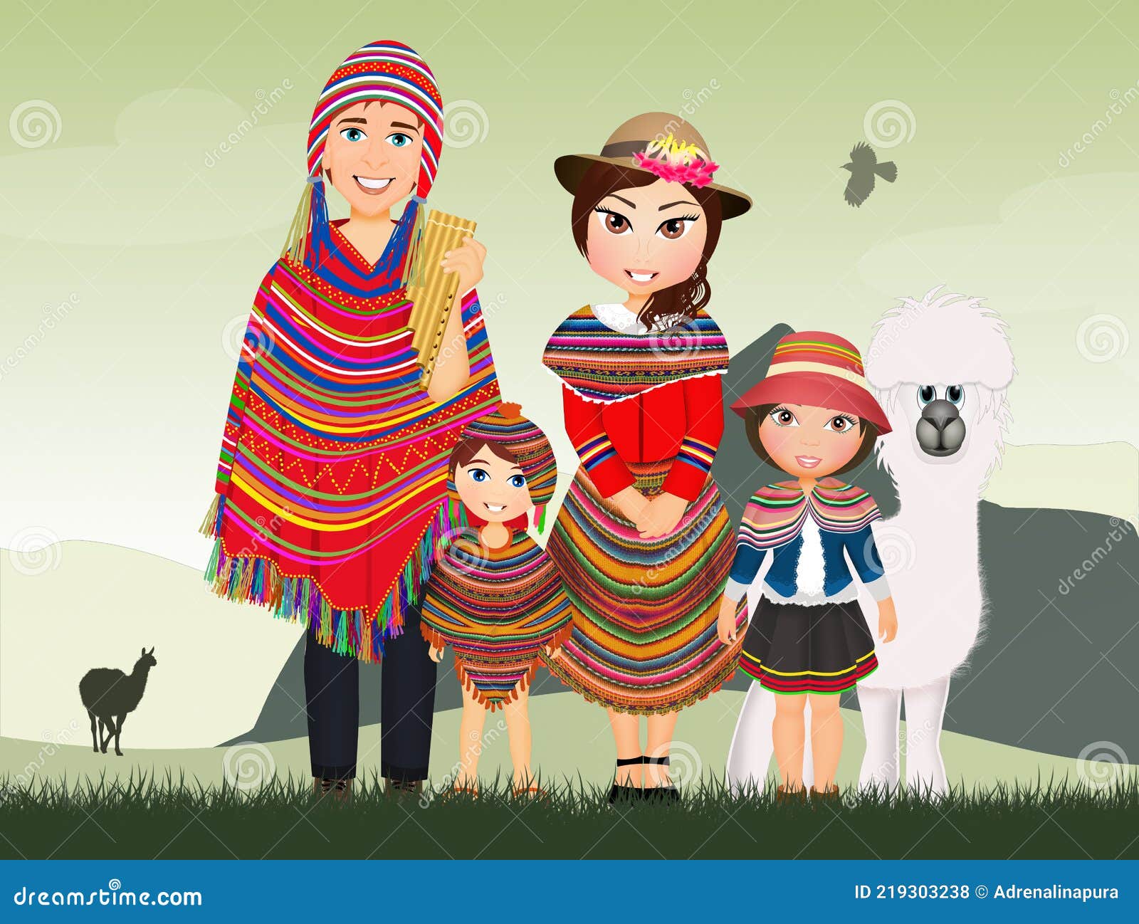 Peruvian Family And Lamas Stock Photo | CartoonDealer.com #74334276