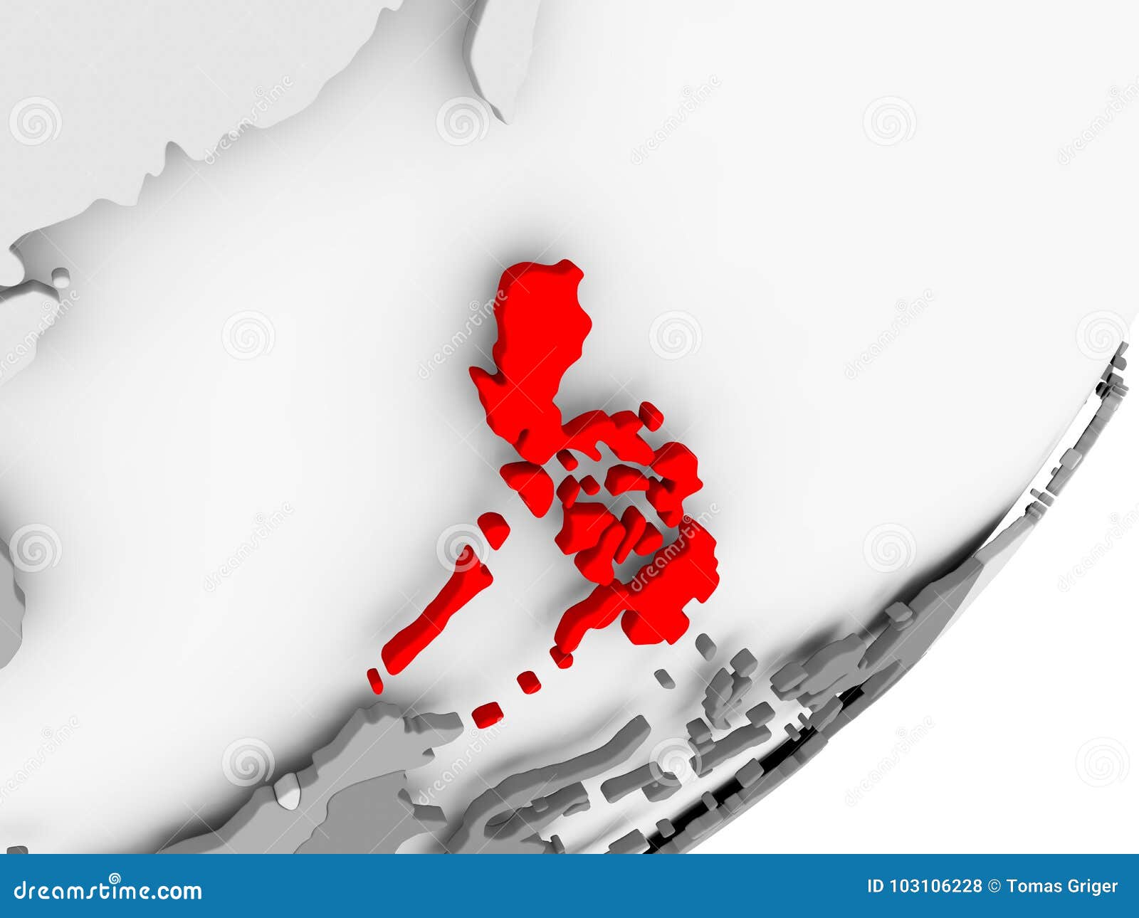 Philippines in Red on Grey Map Stock Illustration - Illustration of ...