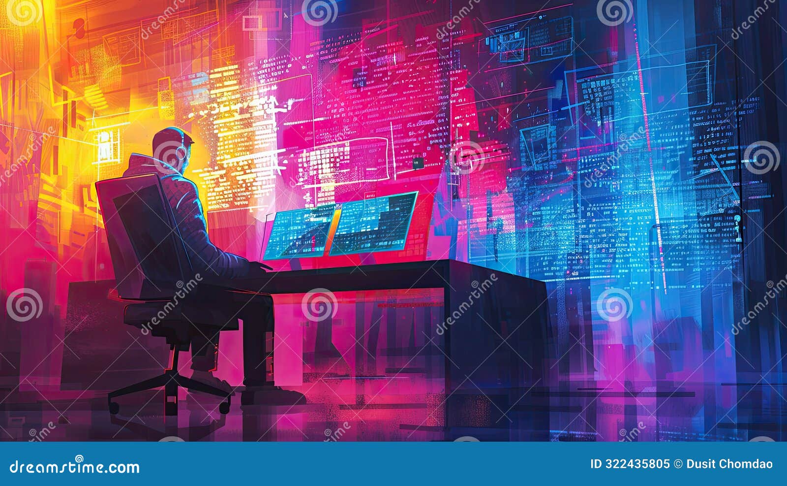 Illustration of a Phishing Attack: Hacker at a Computer and Victim ...