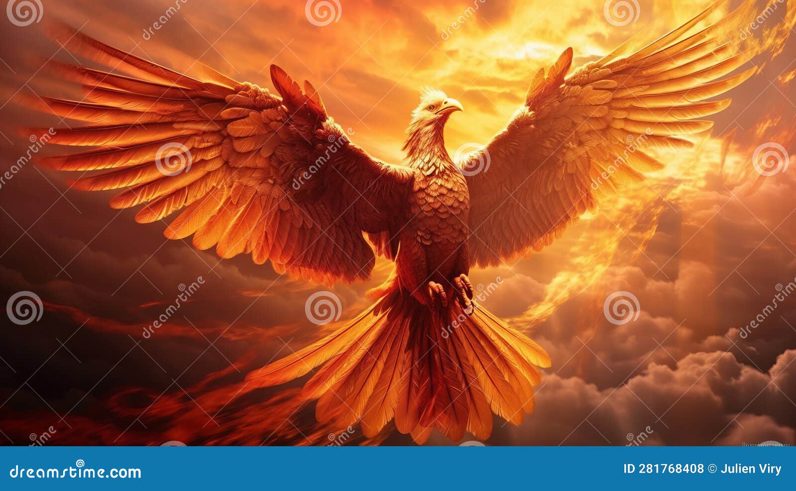 Illustration of a Phoenix Soaring Against a Backdrop of a Dramatic ...