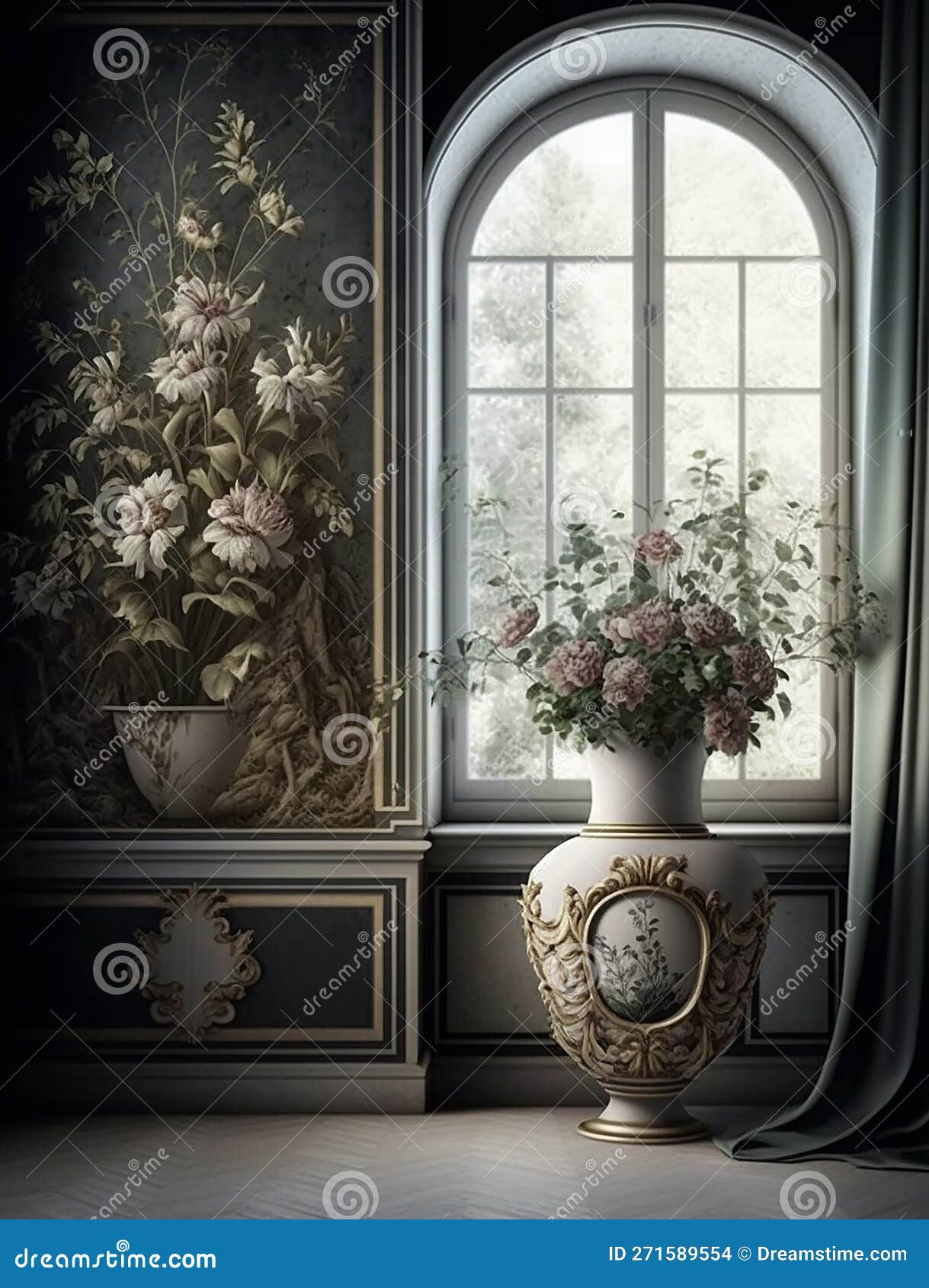 Illustration for Photographic Set of Baroque Room, Digital Backdrop ...