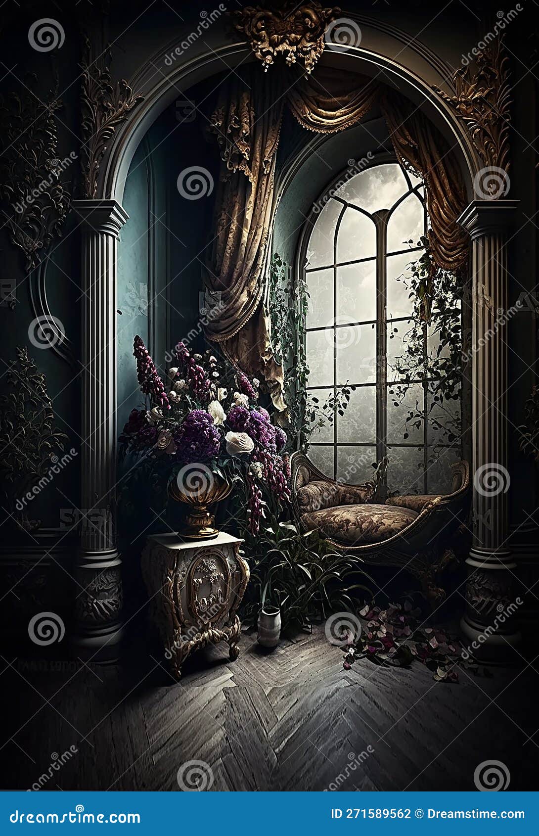 Illustration for Photographic Set of Baroque Room, Digital Backdrop ...