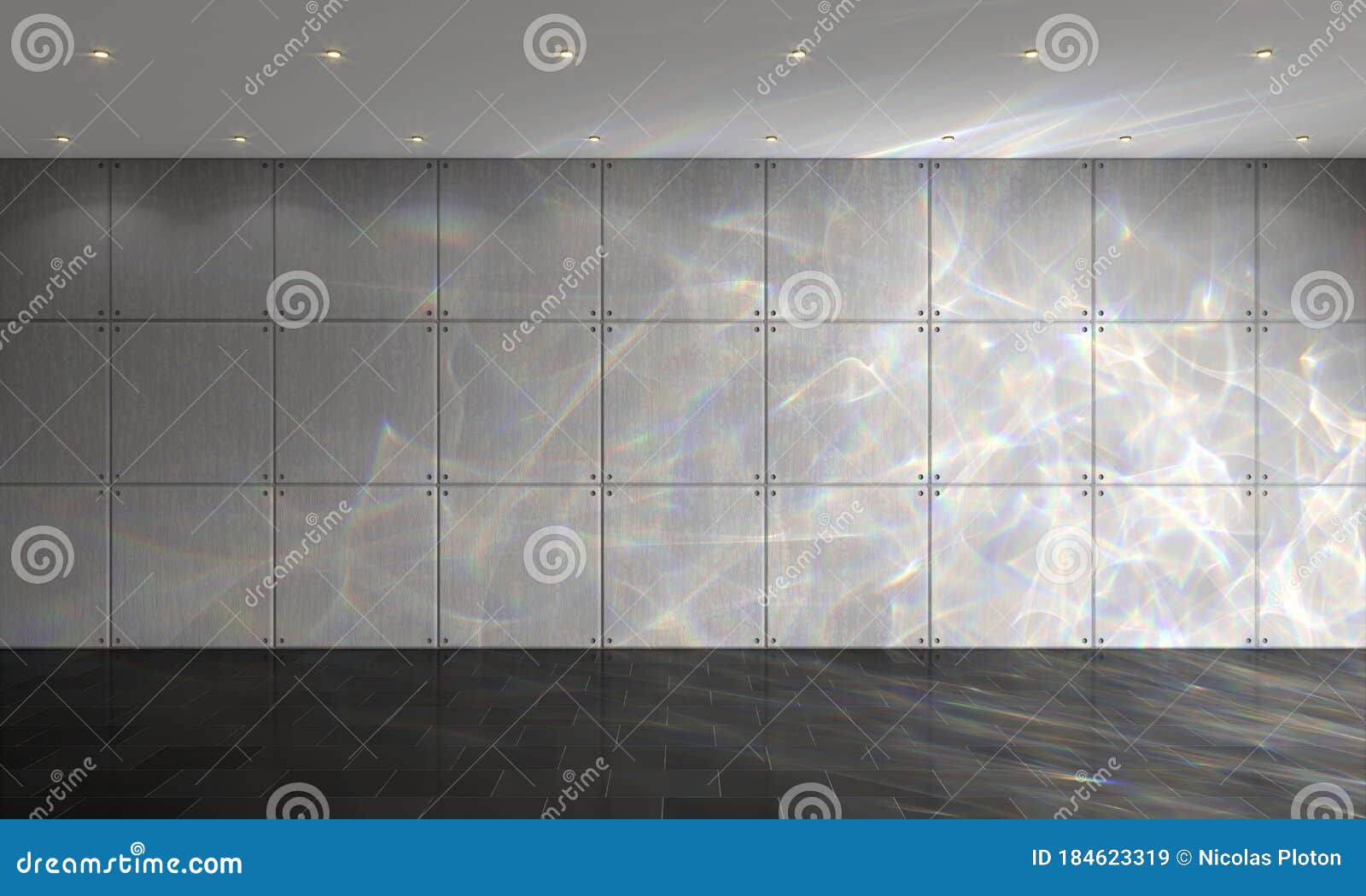 Horizontal View on a Modern Empty Lounge, Illuminated with Colored ...