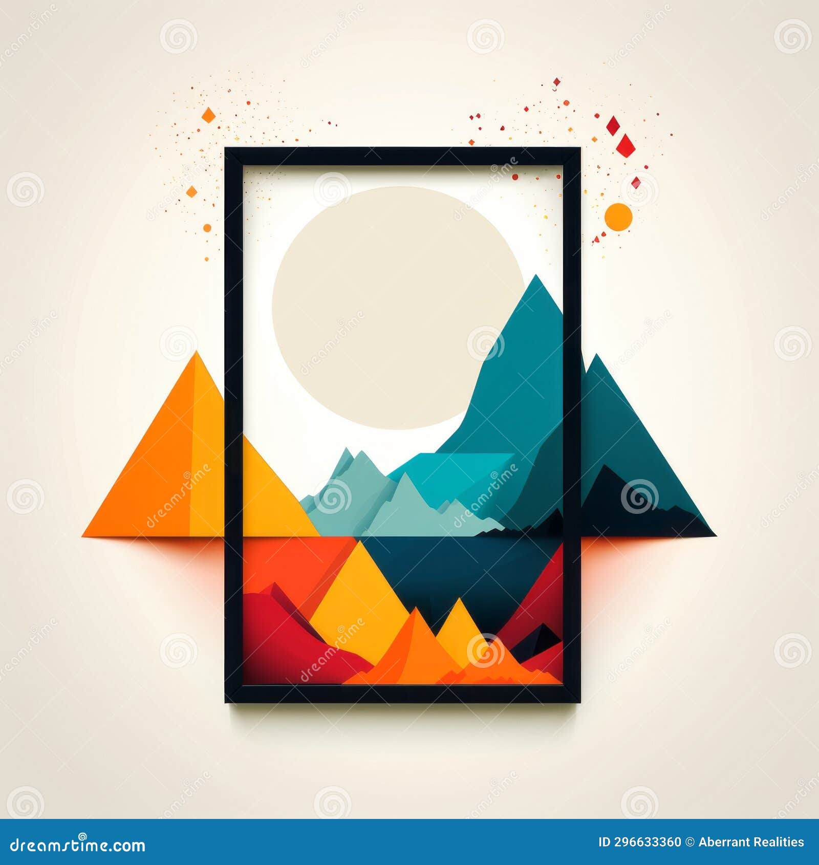 An Illustration of a Picture Frame with Mountains and a Sun Stock ...