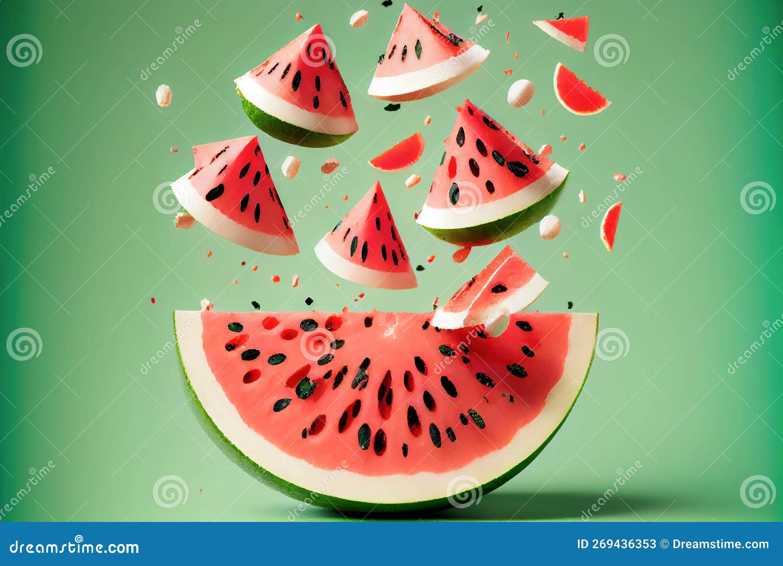 Illustration of Pieces of Watermelon on a Green Background. Generative ...