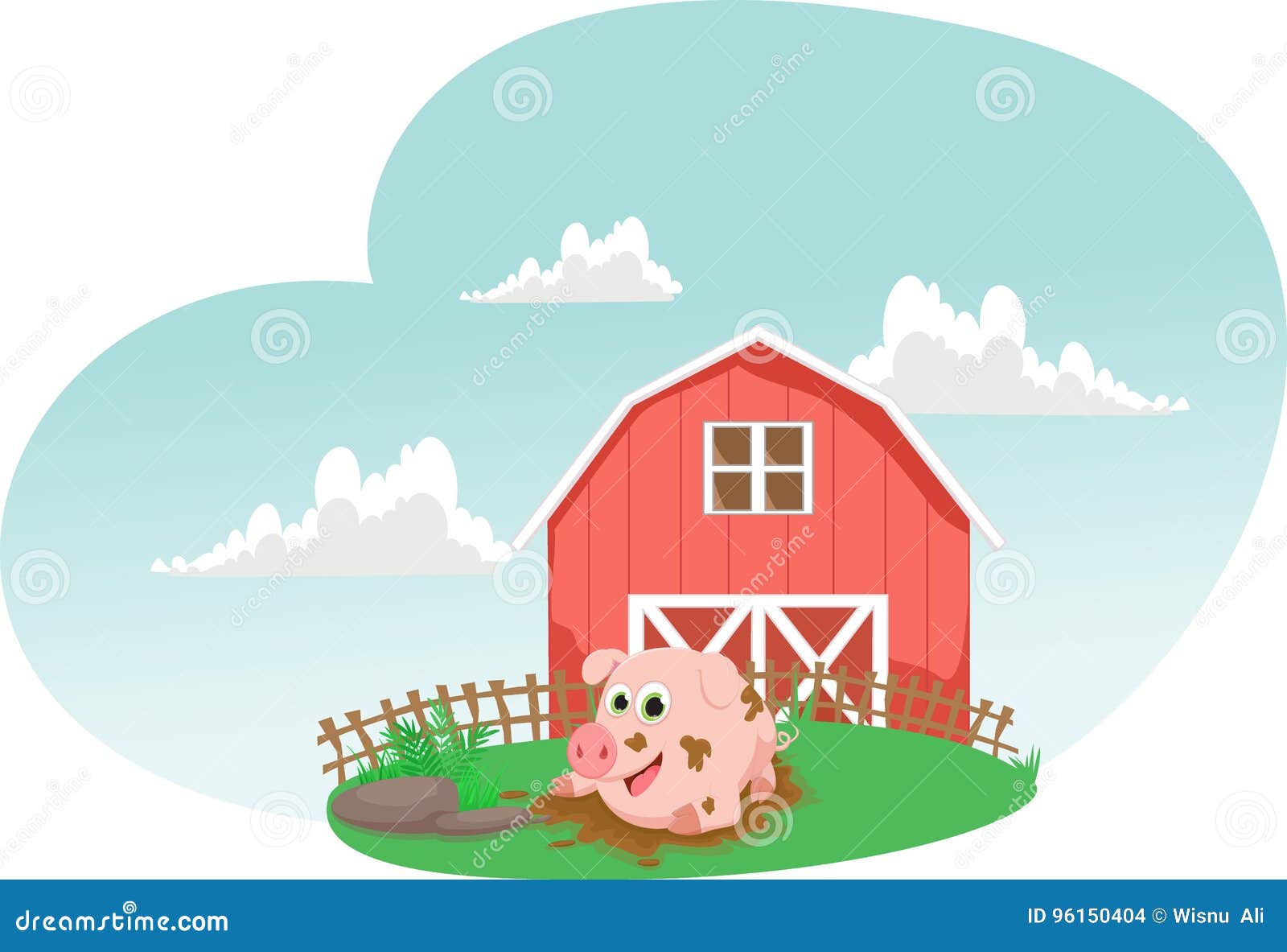 Illustration of Pig Play in a Mud Puddle. Farm Life Stock Vector ...