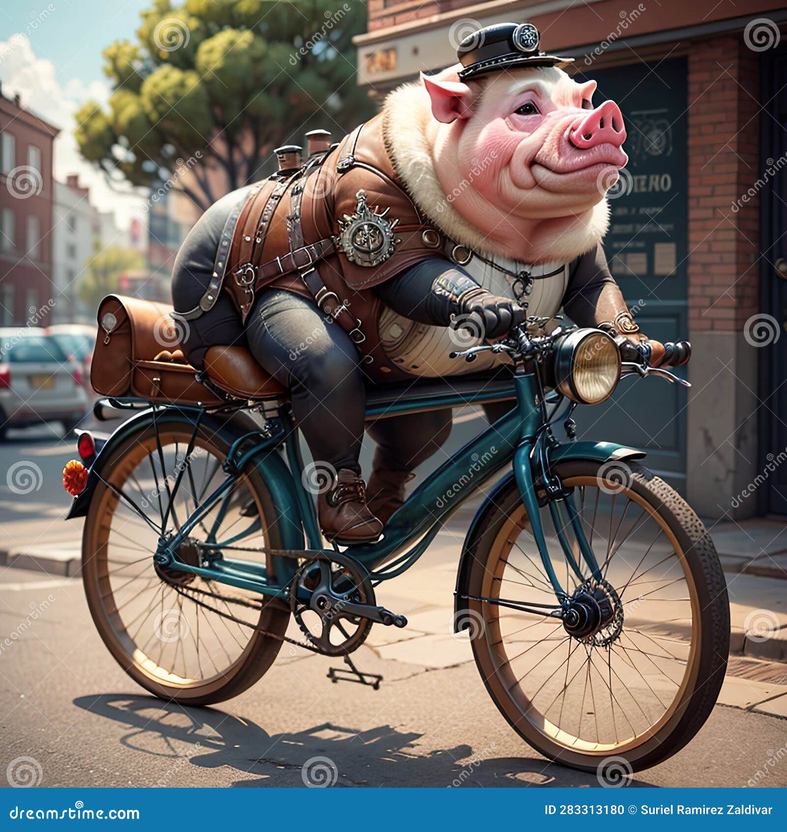 Illustration of a Pig Riding a Bike Steampunk Stock Illustration - Illustration of cycling ...
