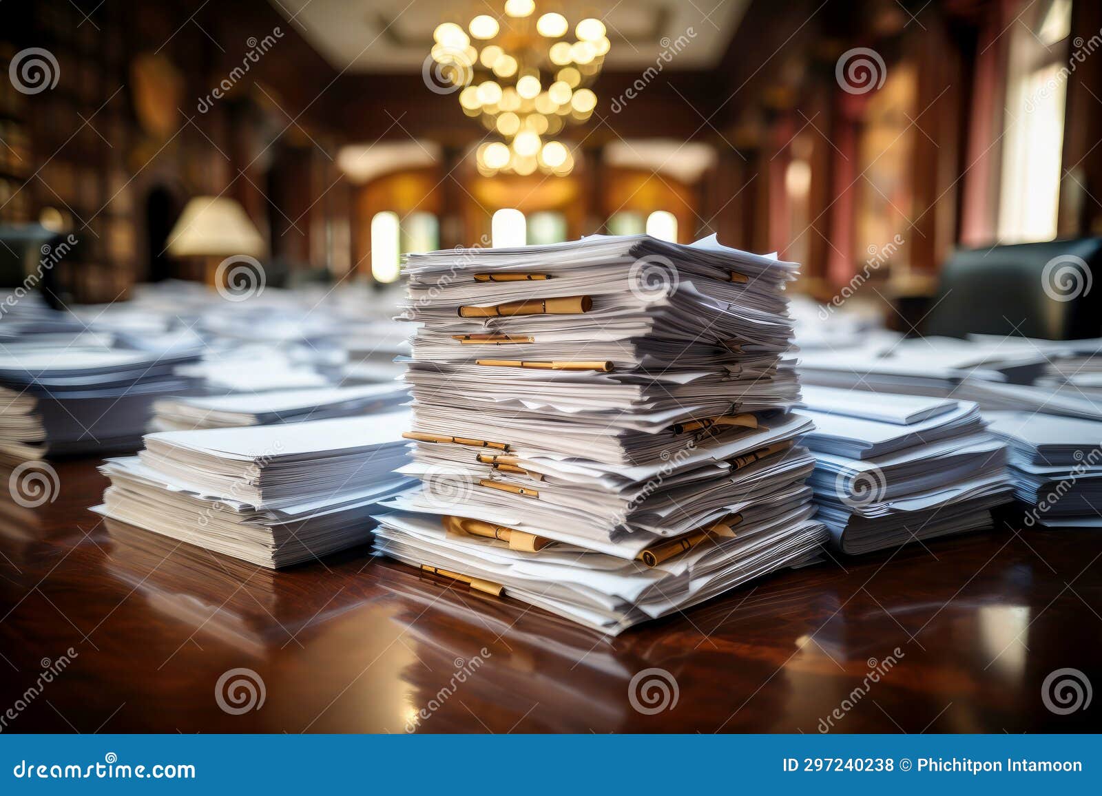 Illustration Pile of Papers Sheet on a Desk in an Office.ai Generated ...