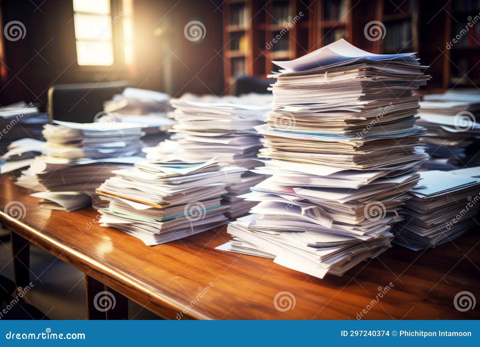 Illustration Pile of Papers Sheet on a Desk in an Office.ai Generated ...