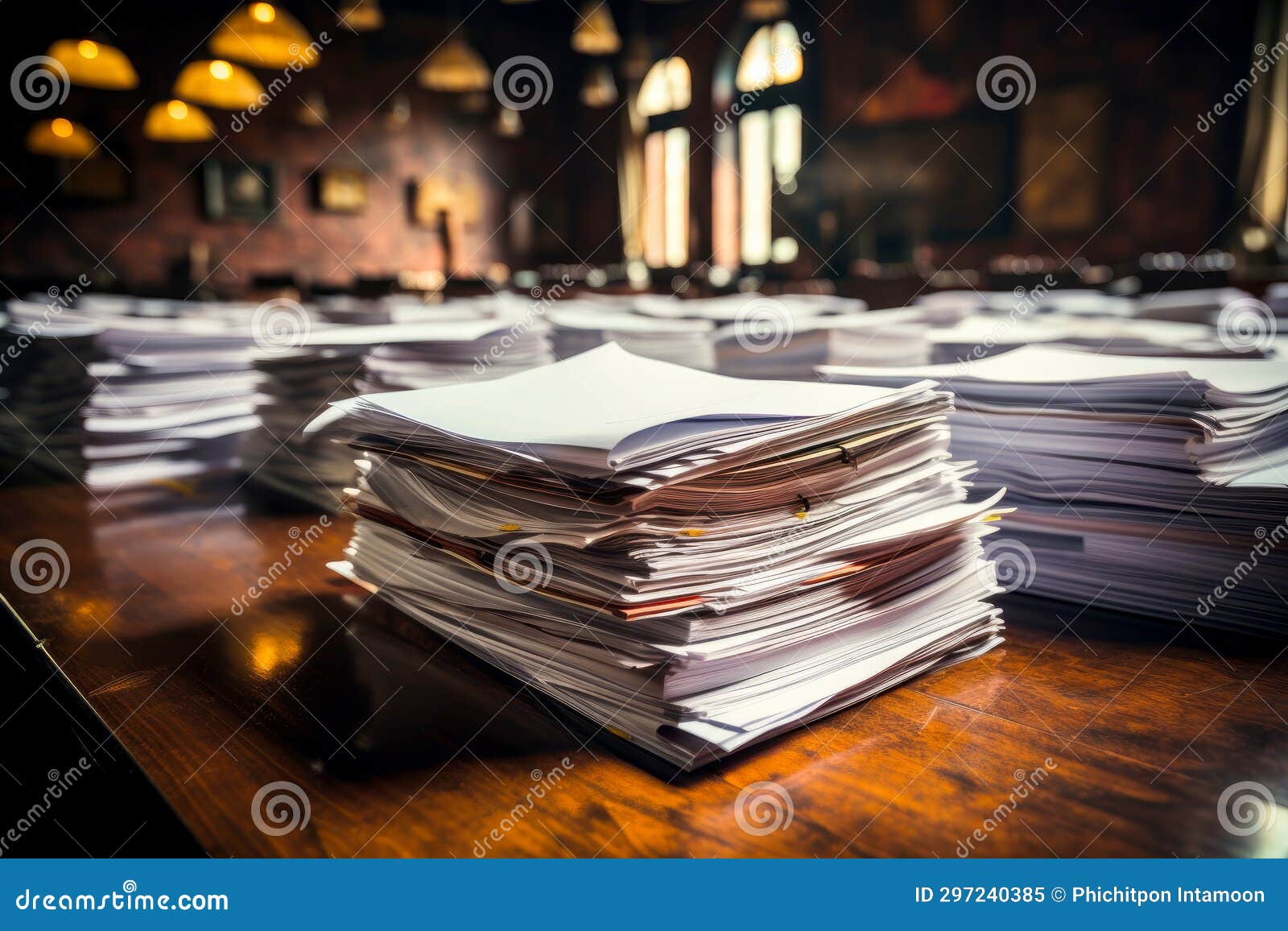 Illustration Pile of Papers Sheet on a Desk in an Office.ai Generated ...