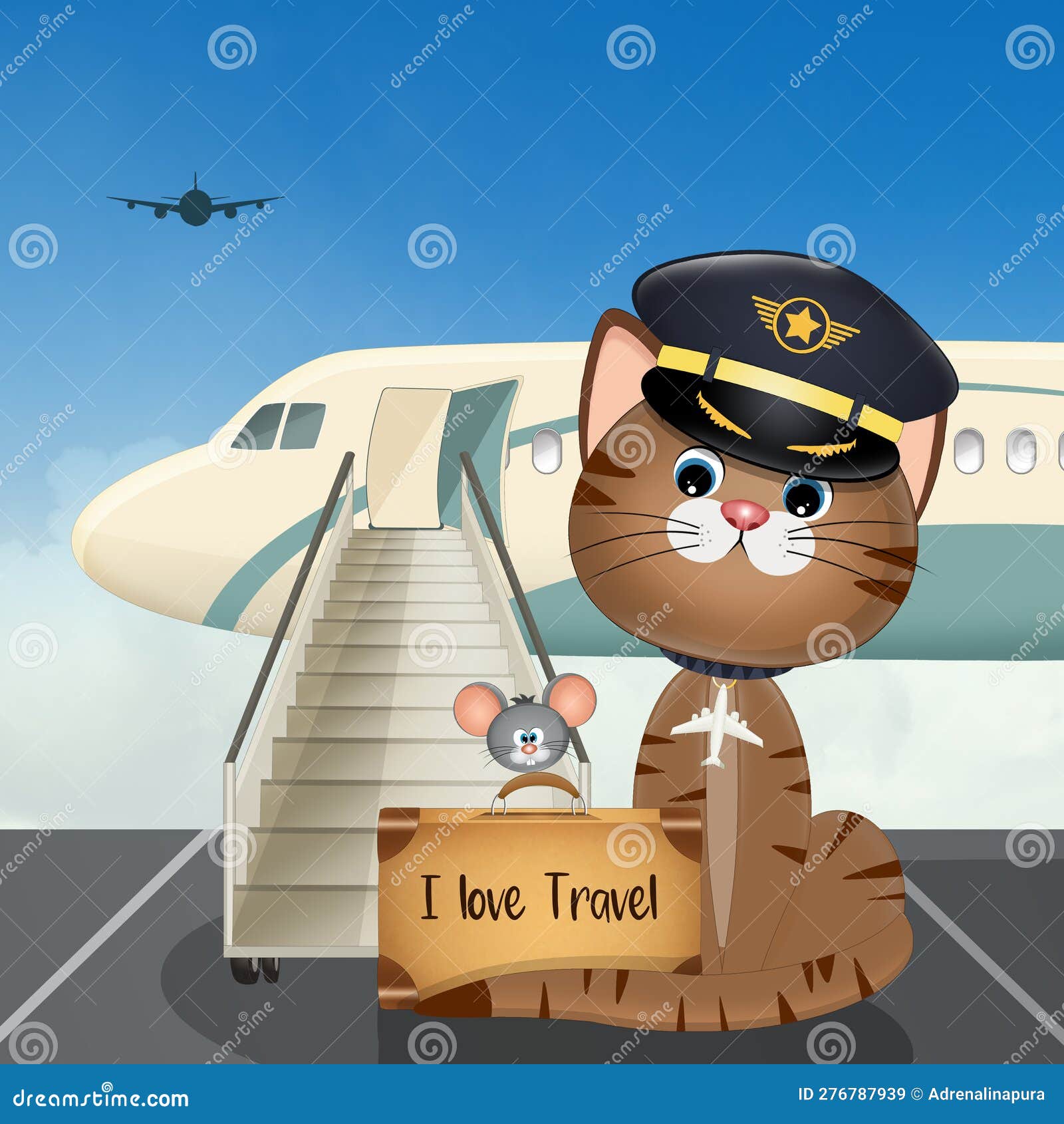 Illustration of the Pilot Cat in the Airport Stock Illustration ...