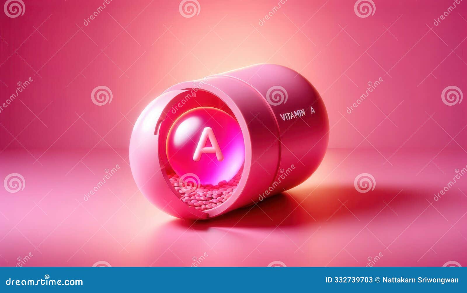 Pink Capsule with a Golden Vitamin a Sphere Stock Illustration ...