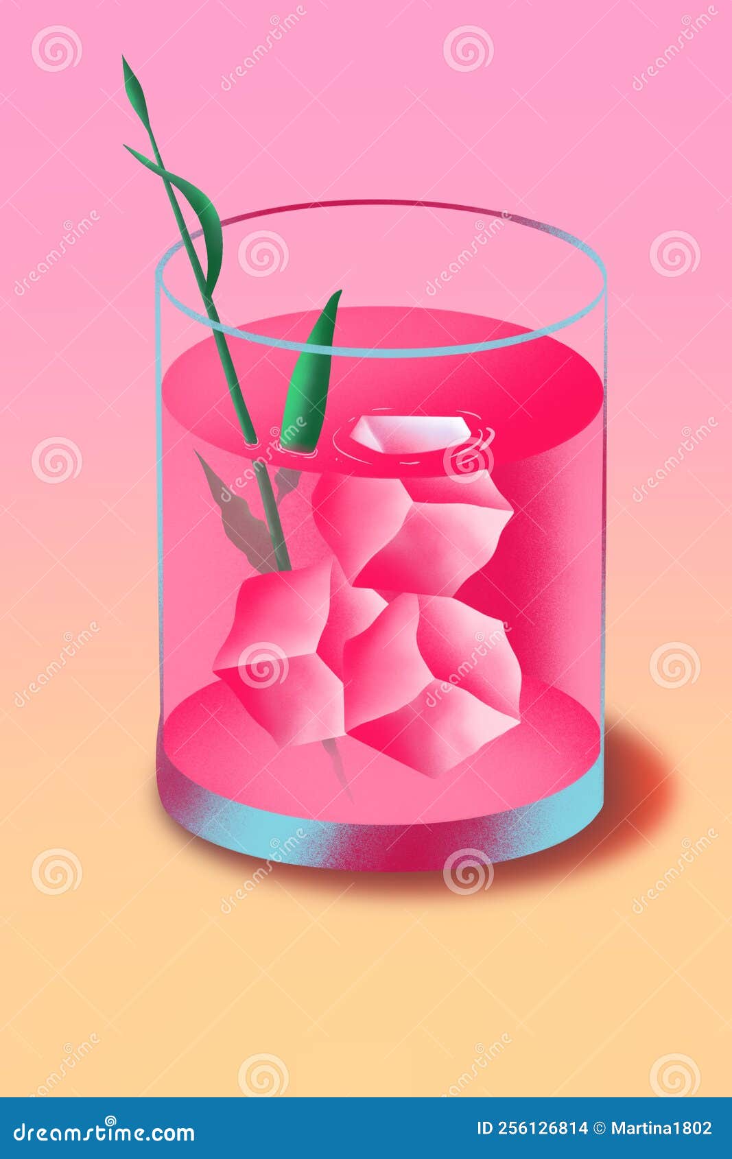Pink cocktail with ice stock illustration. Illustration of berry ...