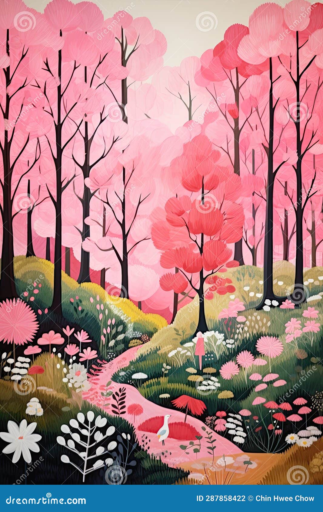 An Illustration of a Pink Colour Forest Stock Illustration ...