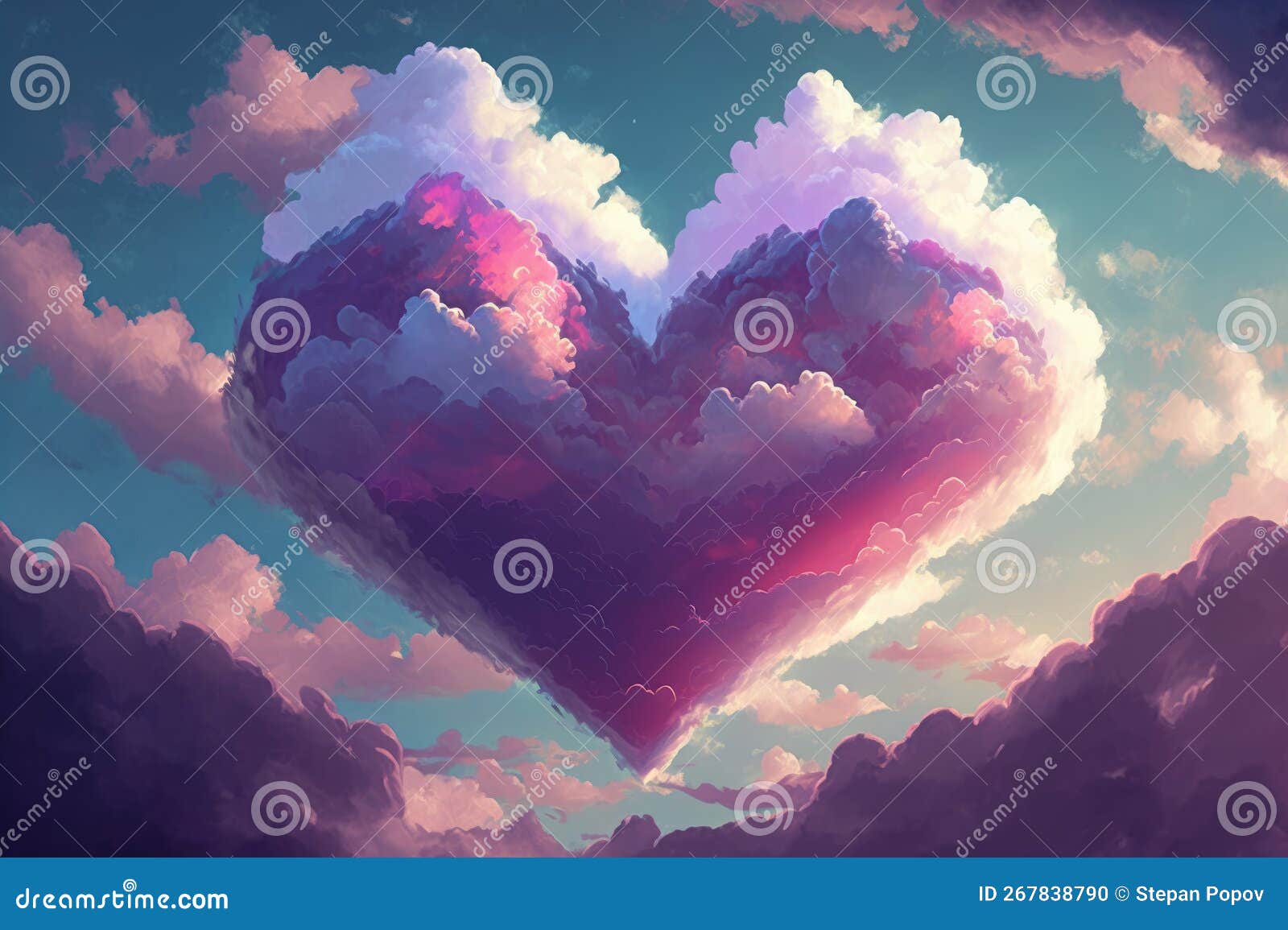 An Illustration of a Pink Heart Shaped Cloud in the Blue Sky. Created with Generative AI Stock ...