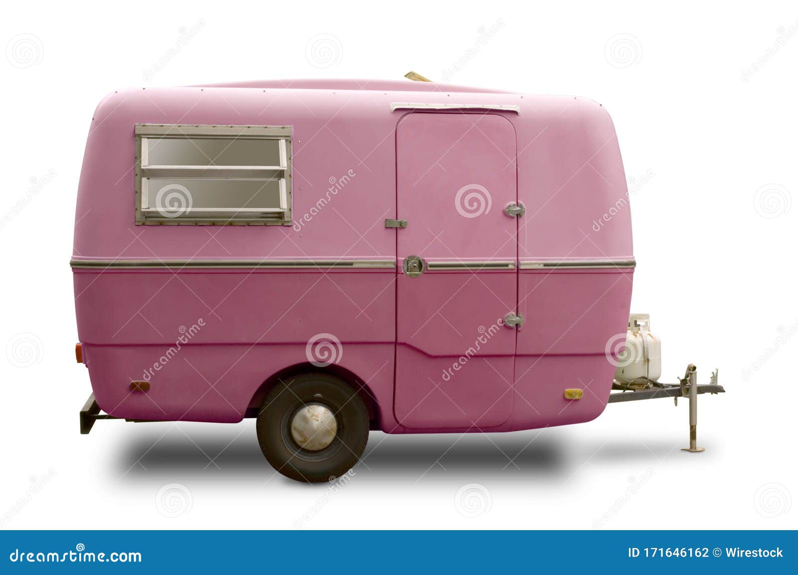 Illustration of a Pink Mini RV Trailer Under the Lights Against a White ...