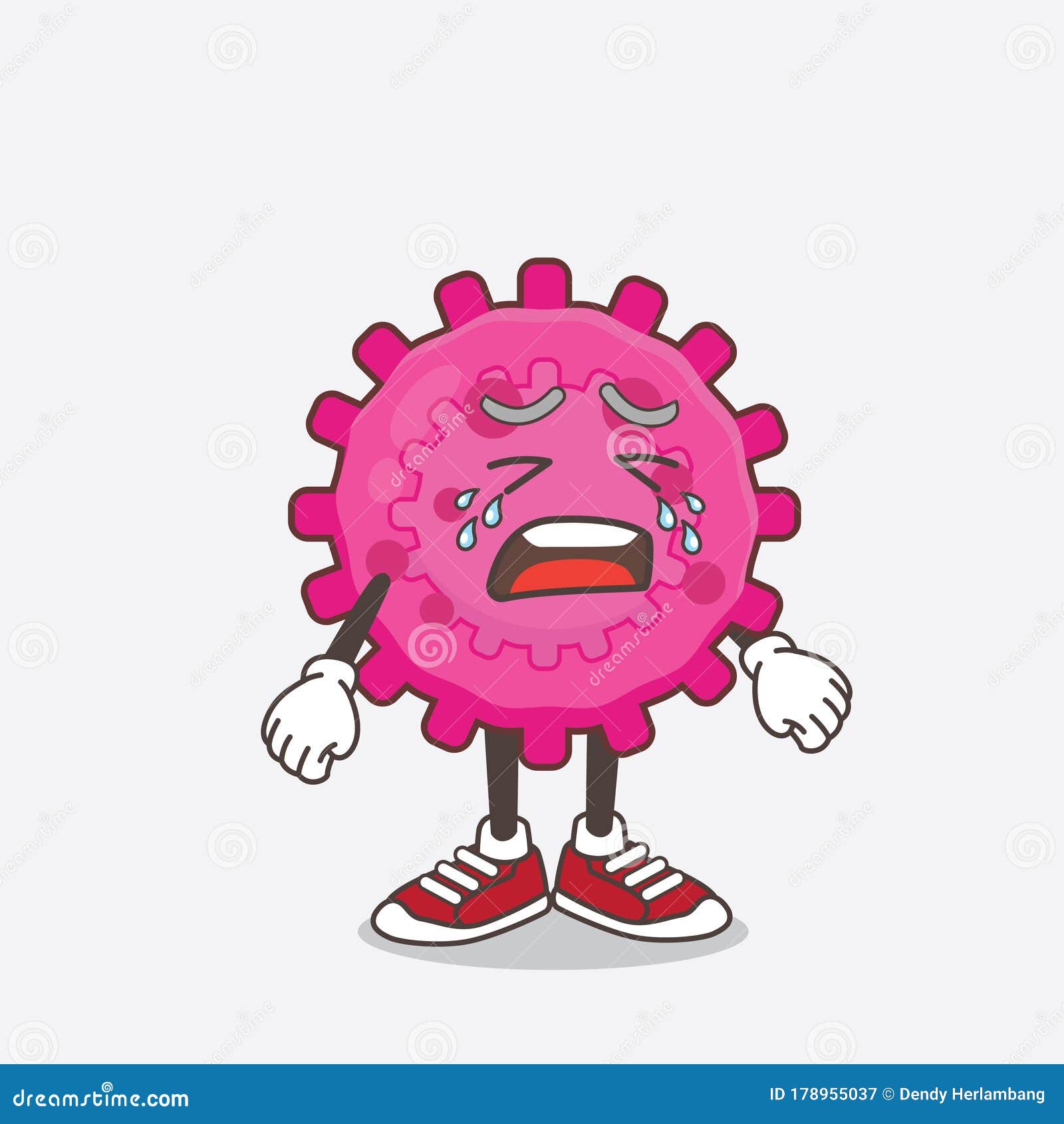 Pink Virus Cartoon Mascot Character with Crying Expression Stock Vector ...