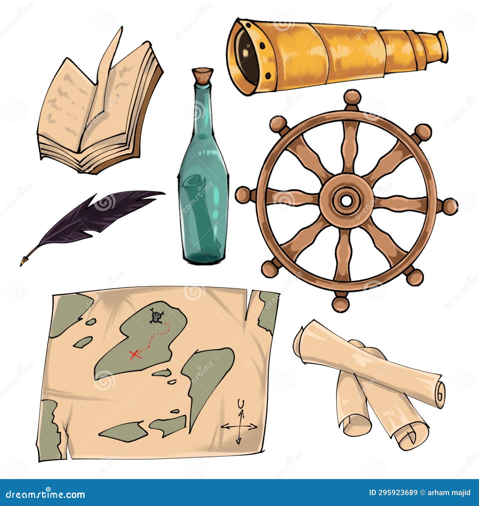 An Illustration of Pirate Treasure Hunting Equipment Stock Illustration ...