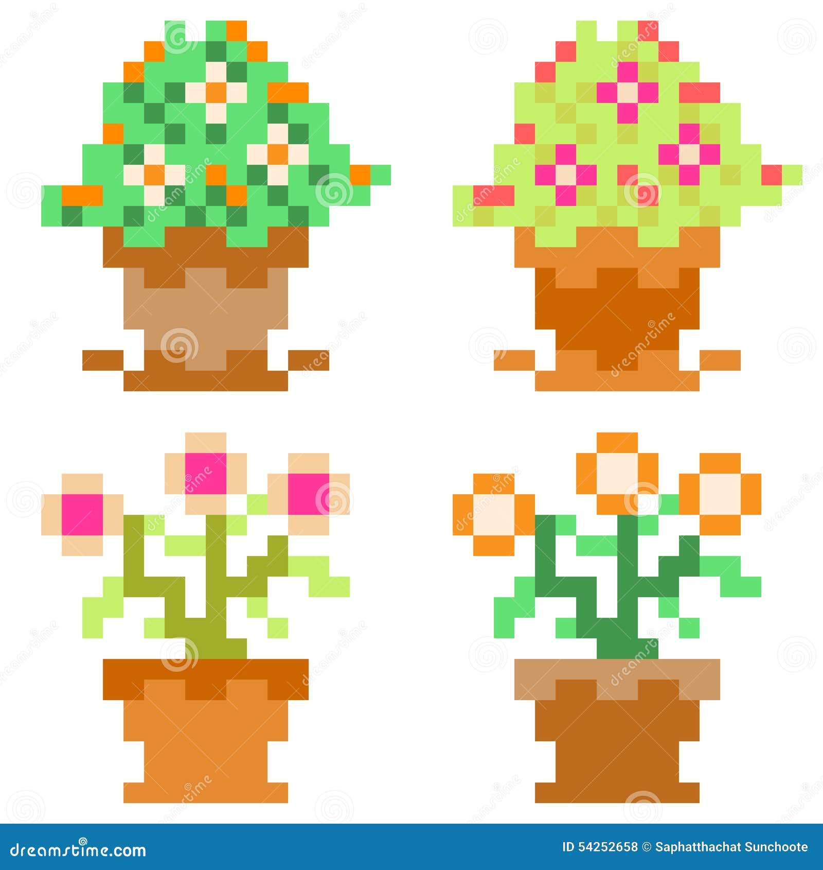 Illustration Pixel Art Icon Flower Pot Stock Vector - Illustration of ...