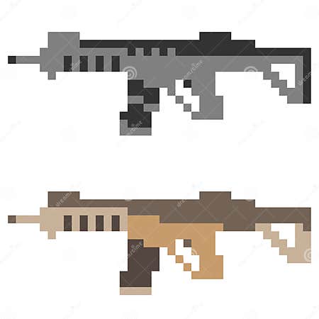 Illustration Pixel Art Icon Gun Assault Rifle Stock Vector ...