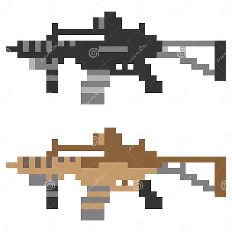 Illustration Pixel Art Icon Gun Assault Rifle Stock Vector ...