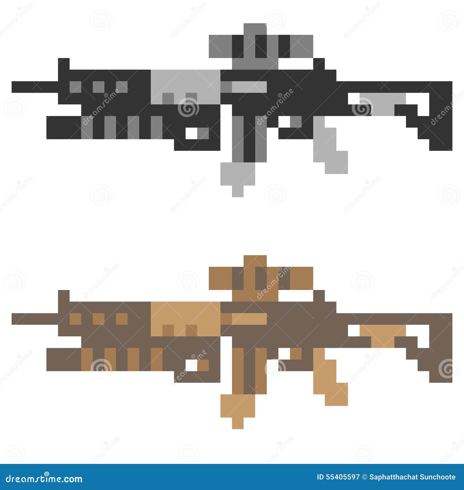 Illustration Pixel Art Icon Gun Assault Rifle Stock Vector ...