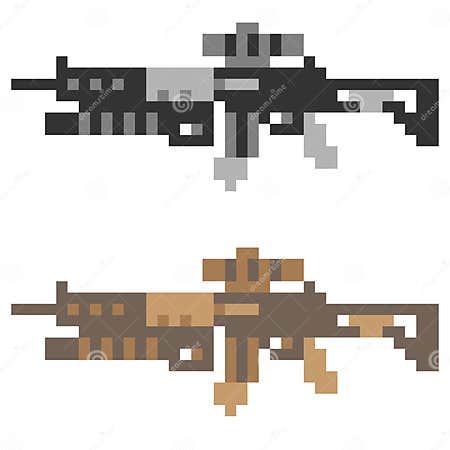 Illustration Pixel Art Icon Gun Assault Rifle Stock Vector ...