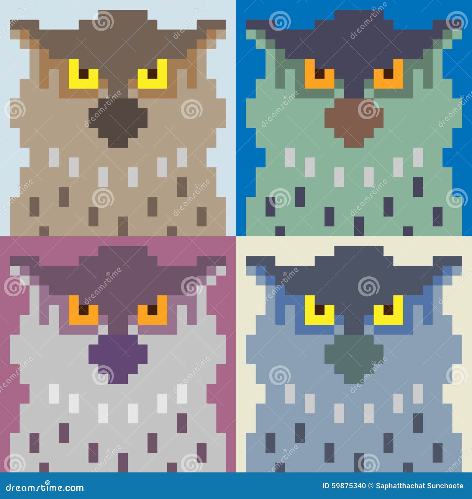 Illustration pixel art owl stock vector. Illustration of looking - 59875340